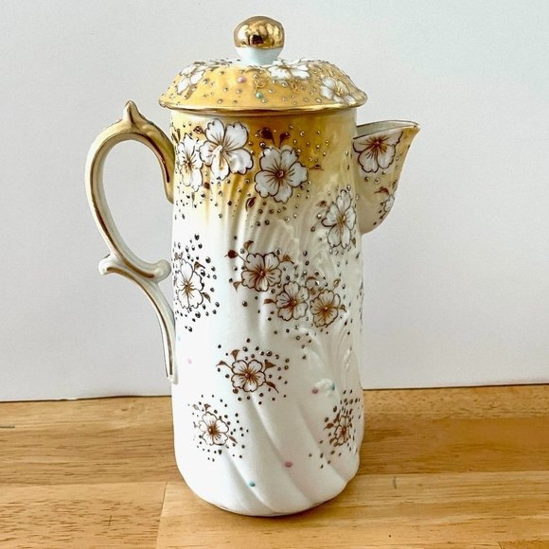 Vintage 1800's Yellow Floral Gilded Hand Painted Bohemia Czech Tea ...