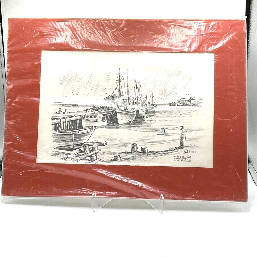 Vintage James F. Murray Lith O Sketch on the Beach Provincetown Matted ...