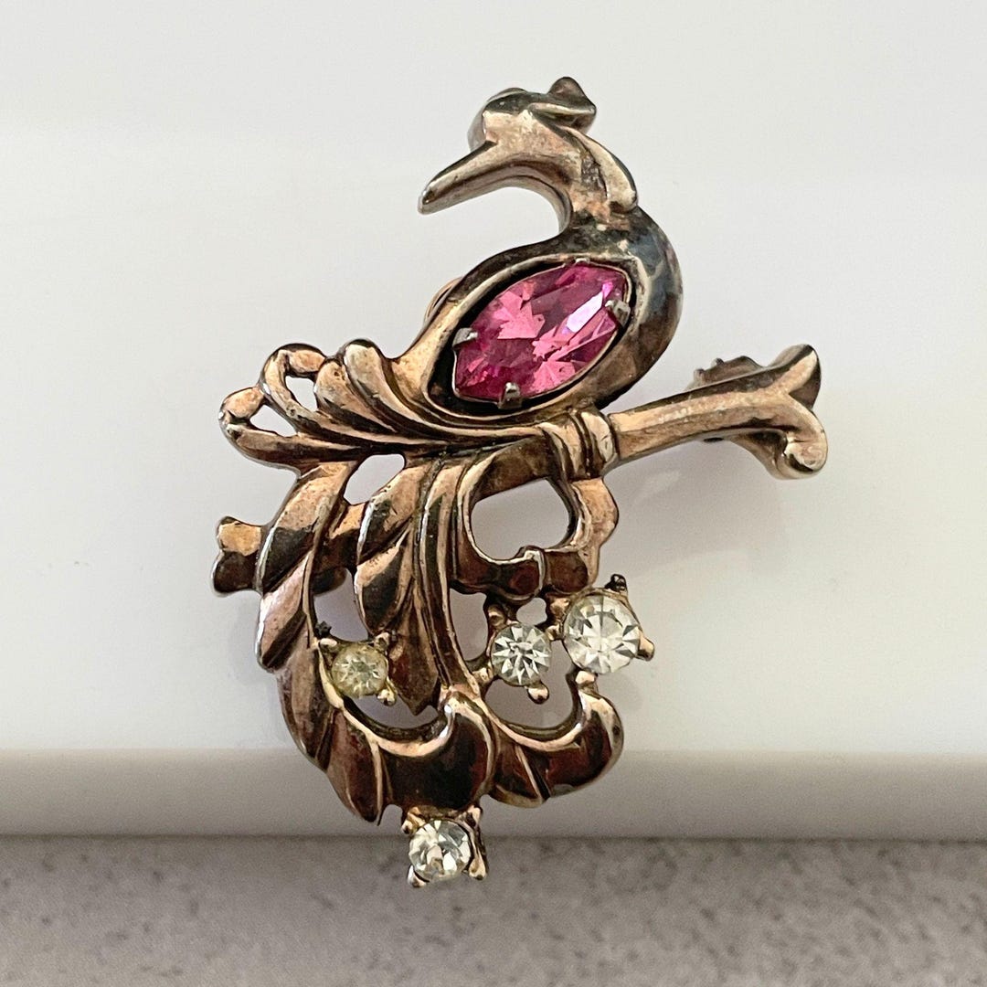 Vintage Barclay Peacock Pink Crystal Gold Tone Bird Brooch Pin 1.5" - Etsy
