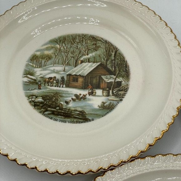 Harkerware USA Vintage 1950s Currier and Ives Gold Trimmed - Etsy