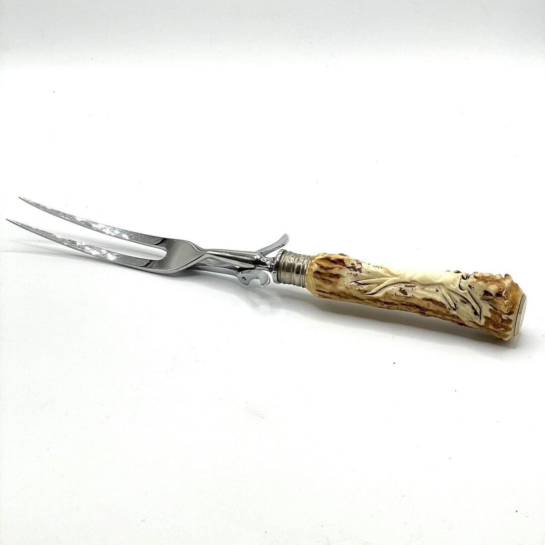 Vintage Carved Animal Figure Antler Handled Meat Fork - Etsy