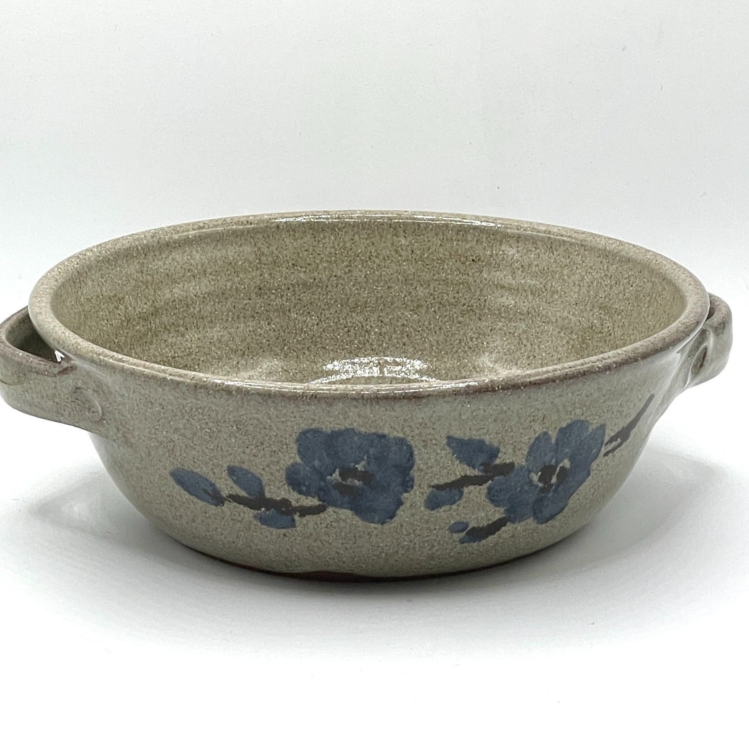 Almquist Old Time Pottery Winthrop WA Blue Floral Red Clay Round Bowl ...