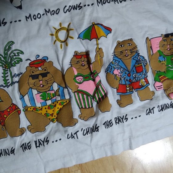 Vintage 90s Pigs Cows Cats Puns Puff Print T-Shirt - Gem