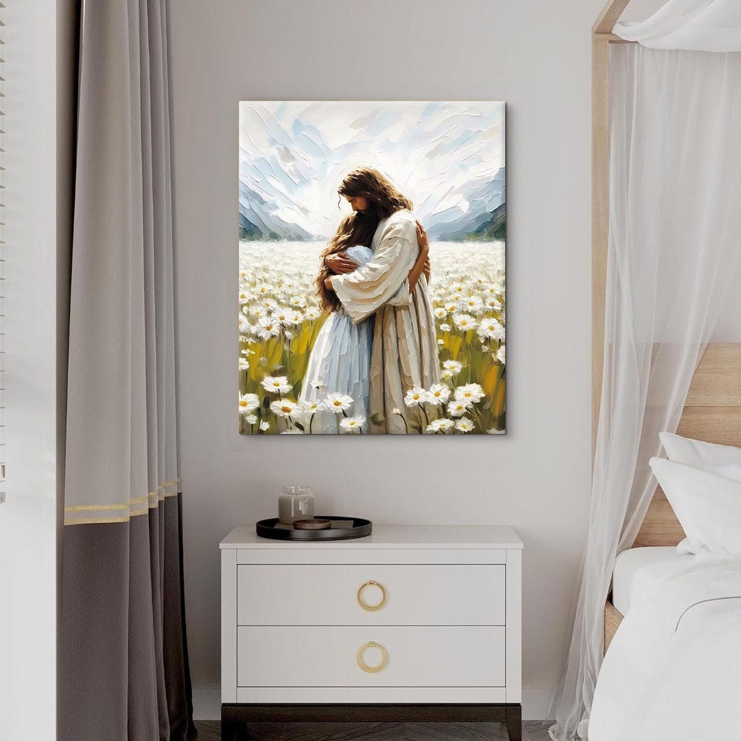 Jesus Canvas Art: Embracing Girl, Christian Oil Painting Style - Etsy