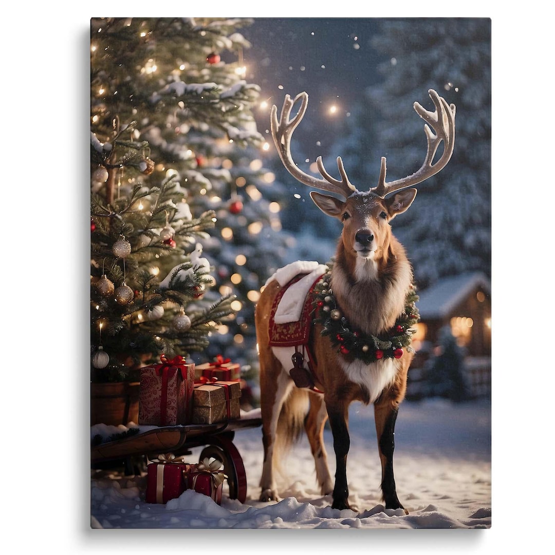 Magical Christmas Canvas Wall Art - Cozy Winter Village, Festive ...