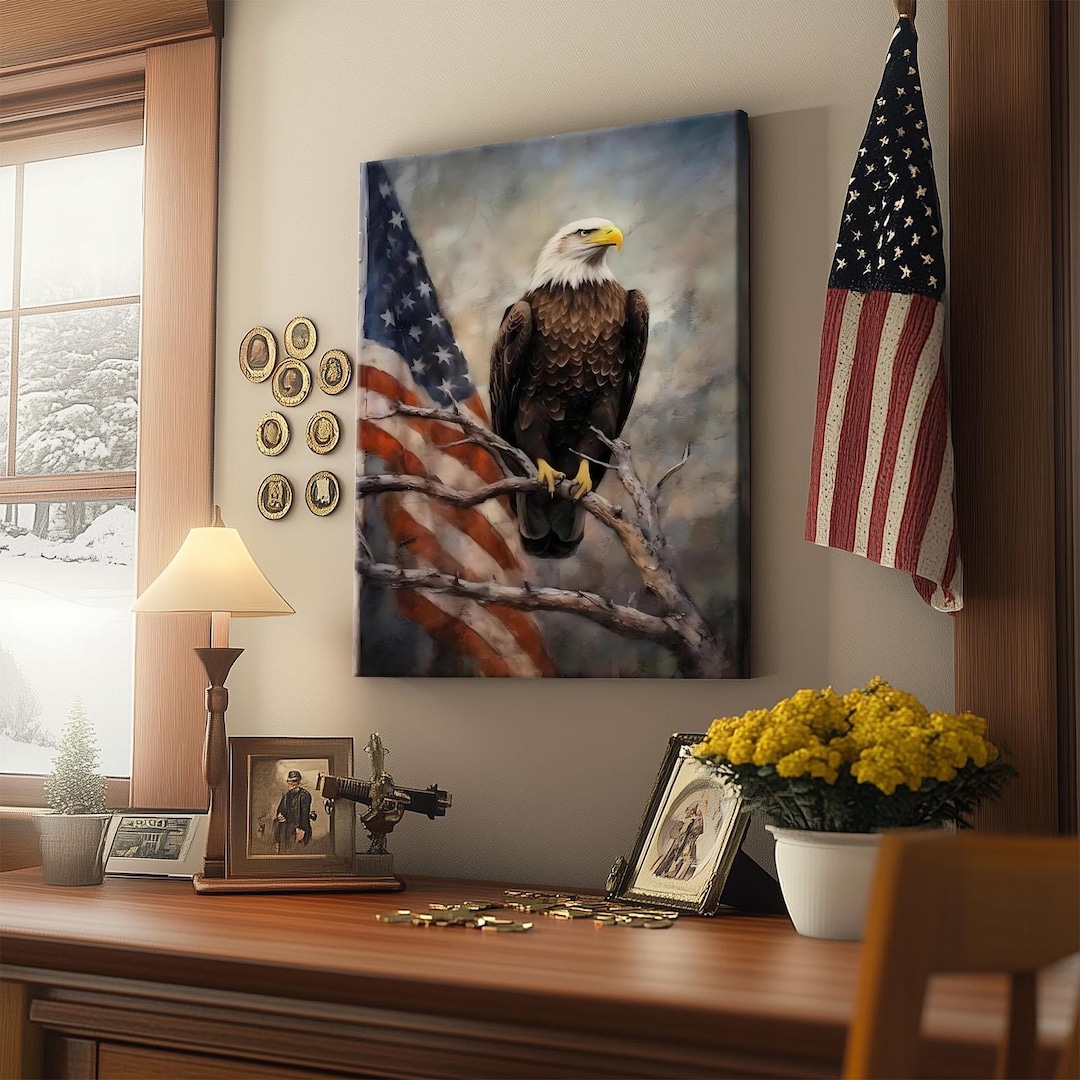 Bald Eagle American Flag Canvas Print: Rustic Patriotic Wall Art - Etsy