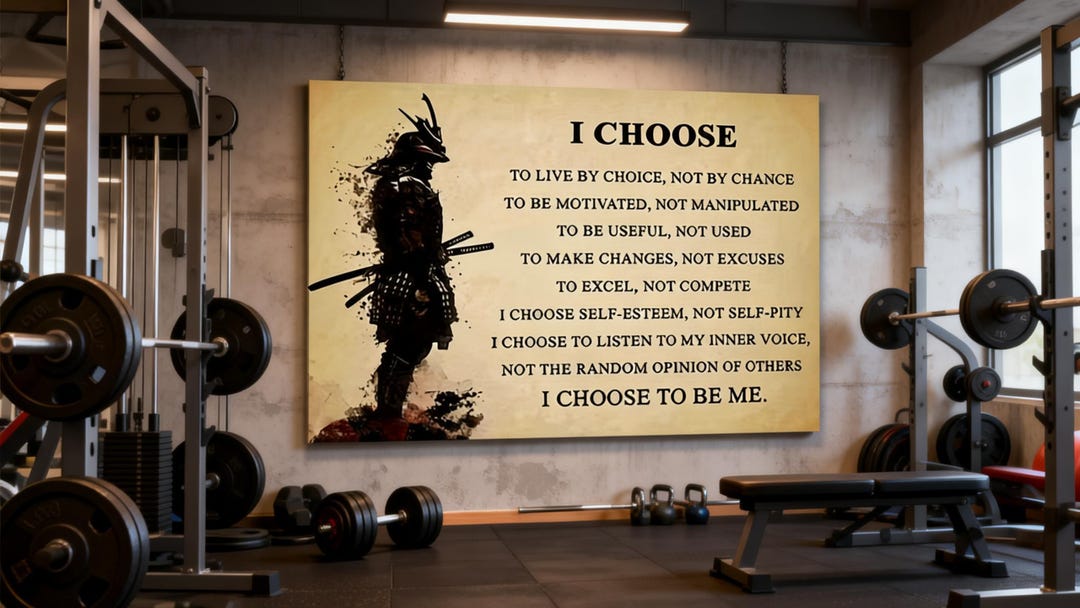 Samurai Wall Art Motivation Quote I Choose Warrior Mindset Canvas Print ...