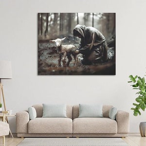 Jesus Rescues Lamb Canvas Print: Christian Home Decor Wall Art - Etsy