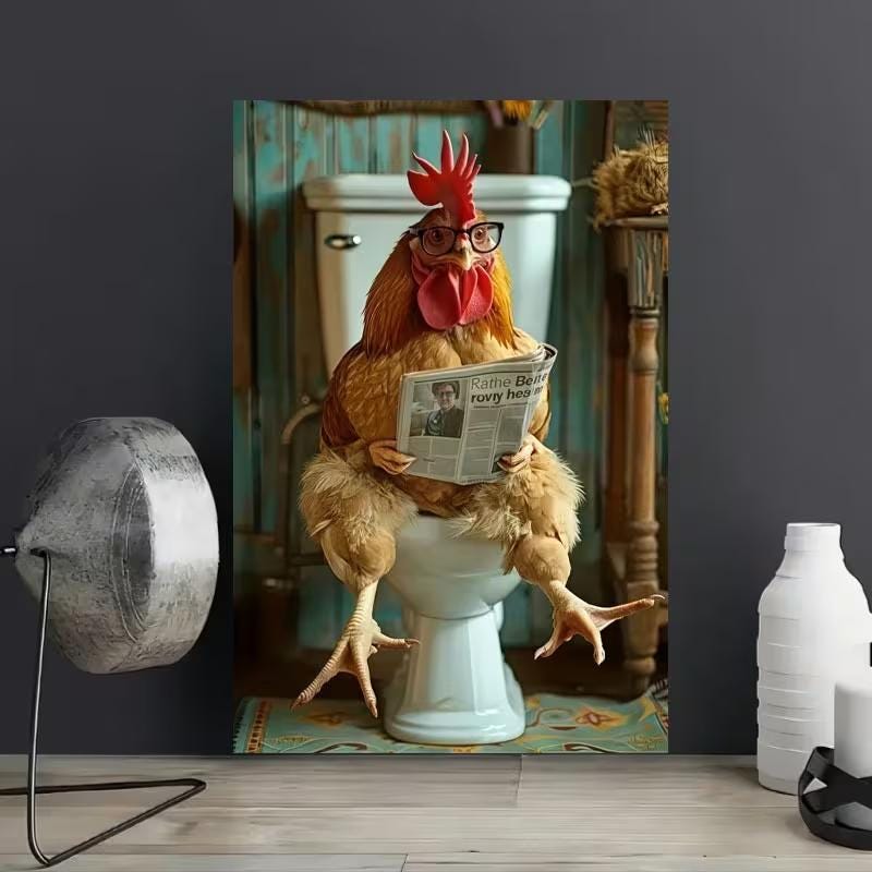 Funny Chicken Bathroom Wall Art Humorous Farm Animal Print Chicken on ...