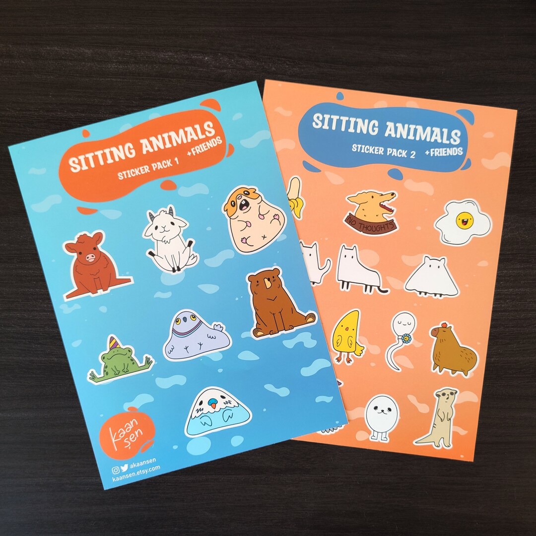 Sitting Animals Sticker Sheets Cute, Kawaii Stickers - Etsy