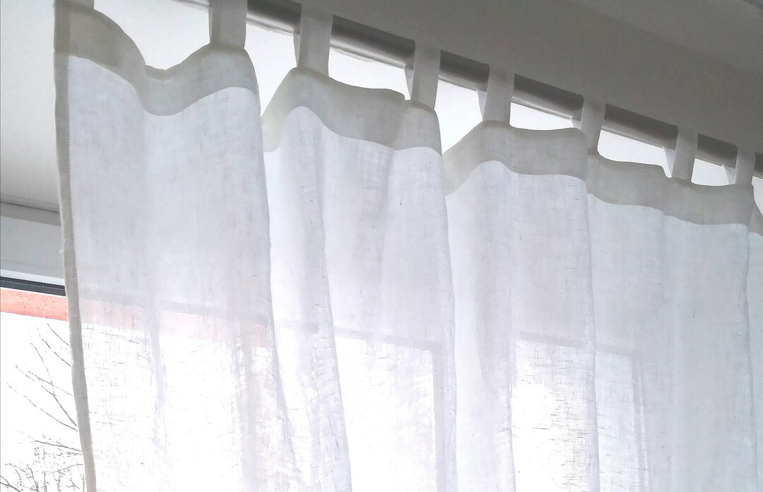 Pure White Linen Curtain: Sheer Tab Top Panel - Etsy
