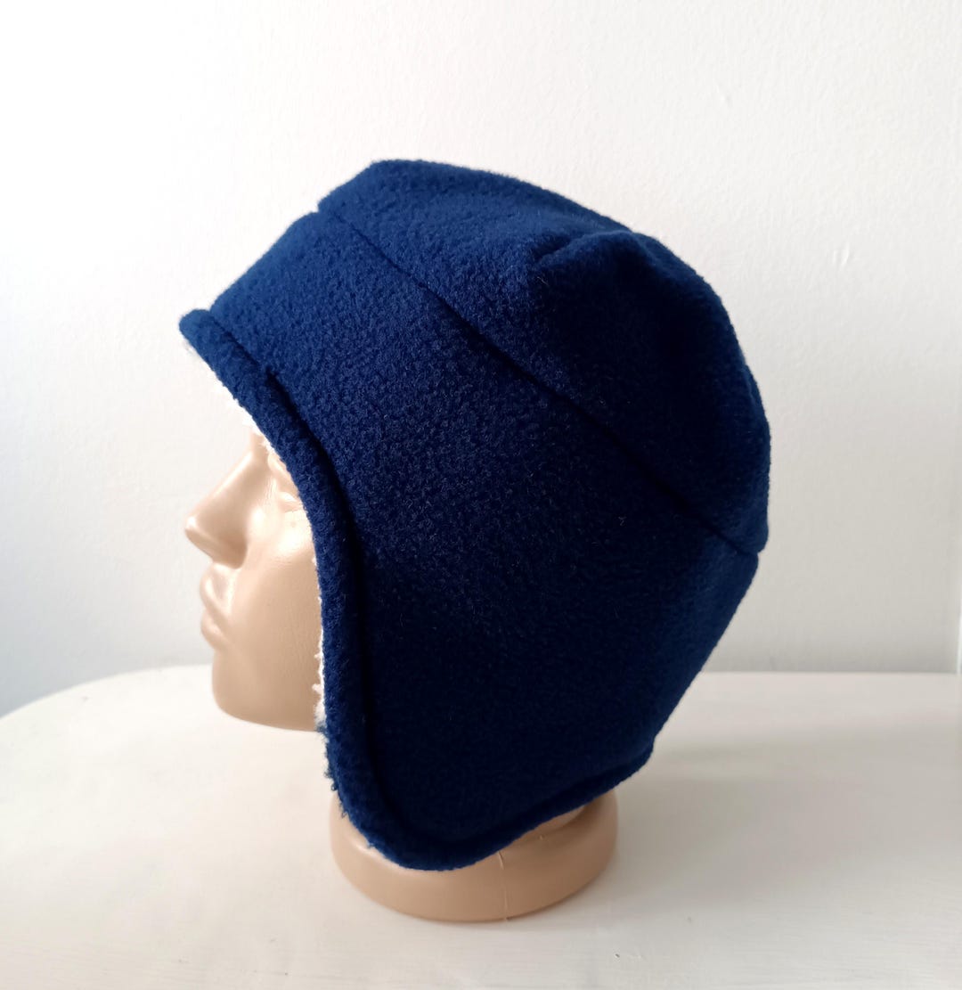 Winter Hat. Blue Fleece Hat.earflap Winter Hat. Blue Men's Beanie. Warm ...