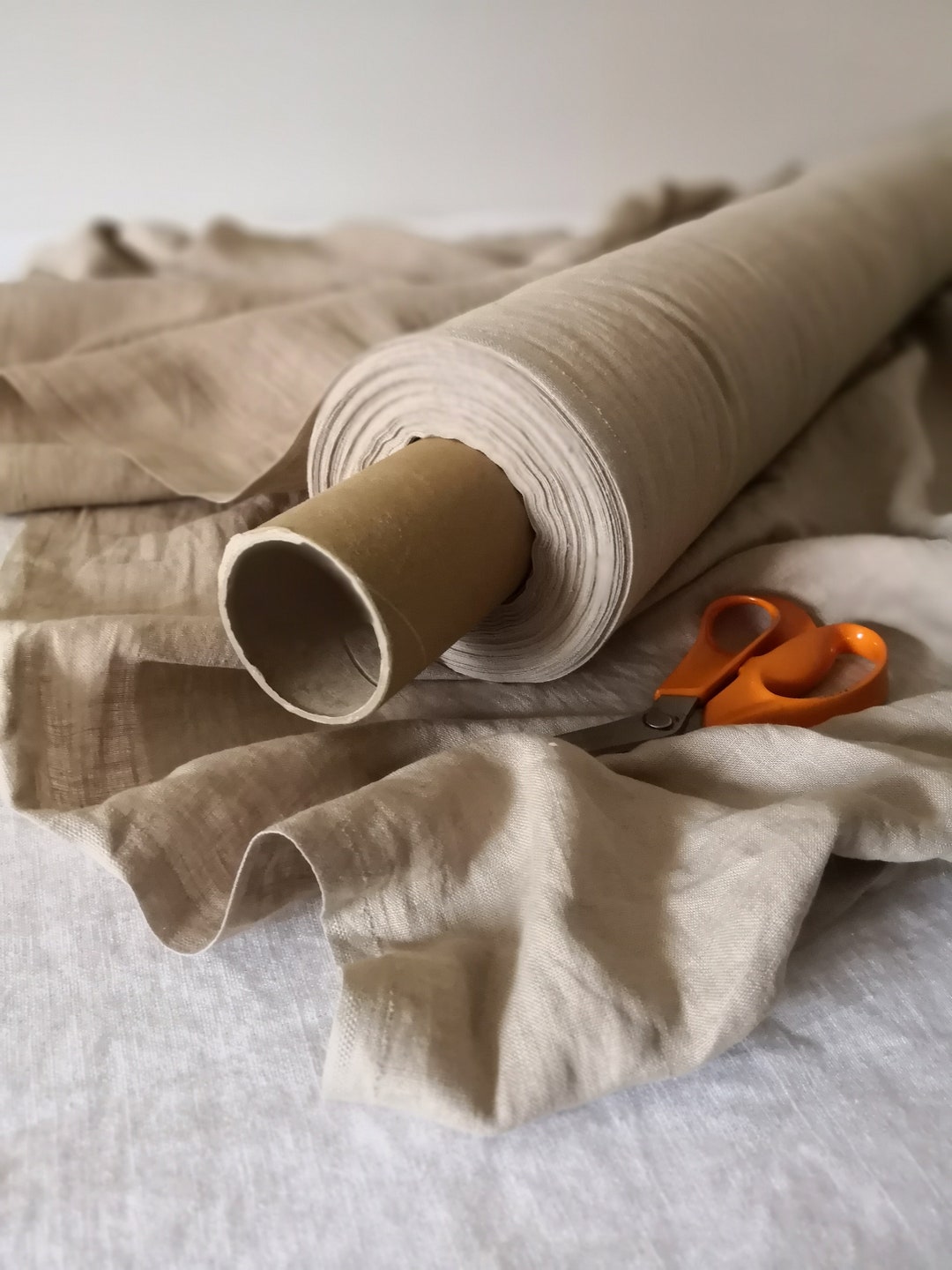 Beige Pure 100% Linen Fabric Beige 205 Gsm. 145 Cm Wide.softened ...