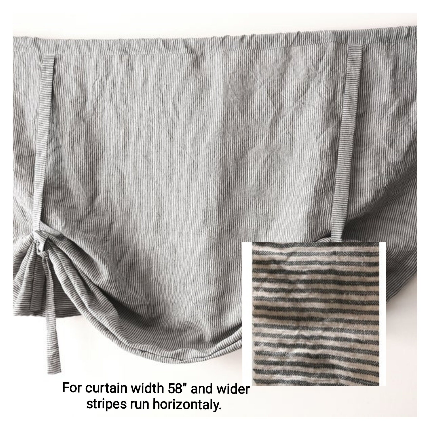 37 Long. Striped Linen Curtain. Black or Blue | Etsy