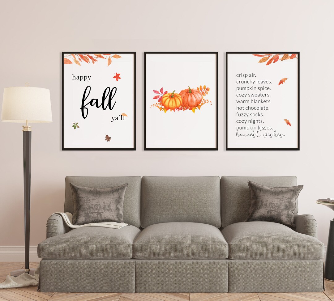 Autumn Printable & Fall Printable Wall Art 3 Set With Pumpkin Decor and ...