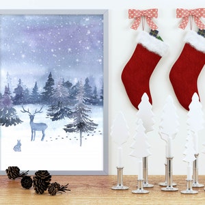 Winter Watercolor Wall Art Set of 3 Prints Christmas Wonderland Nature ...