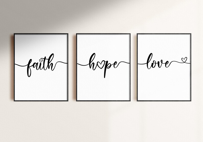 Faith, Hope, Love Set of 3 Prints Inspirational Christian Wall Art With ...