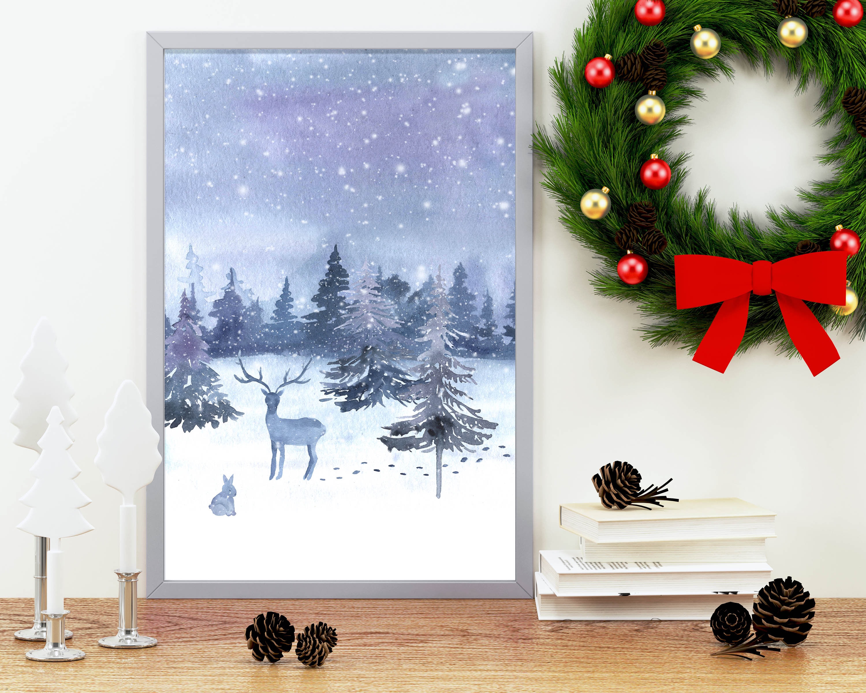 Winter Watercolor Wall Art Set of 3 Prints Christmas - Etsy