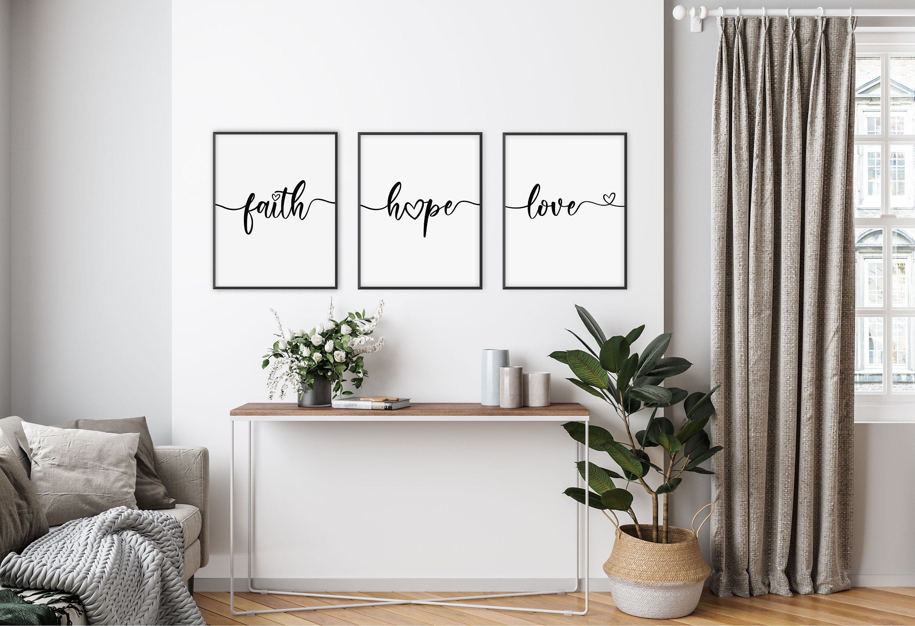 Faith, Hope, Love Set of 3 Prints Inspirational Christian Wall Art With ...
