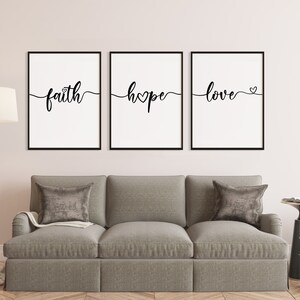 Faith, Hope, Love - Set of 3 Prints - Inspirational Christian Wall Art ...