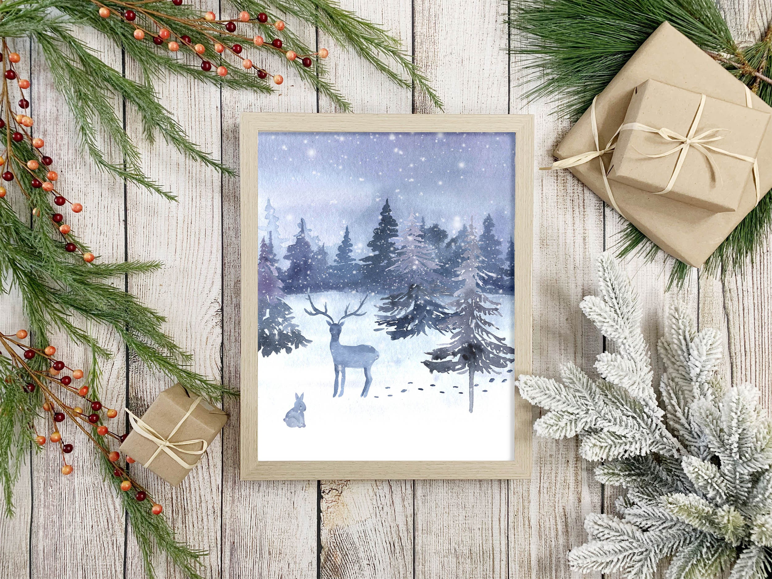 Winter Watercolor Wall Art Set of 3 Prints Christmas - Etsy