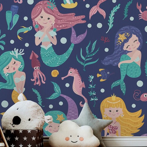 Wallpaper With Mermaids and Pearls for Kids Self Adhesive - Etsy