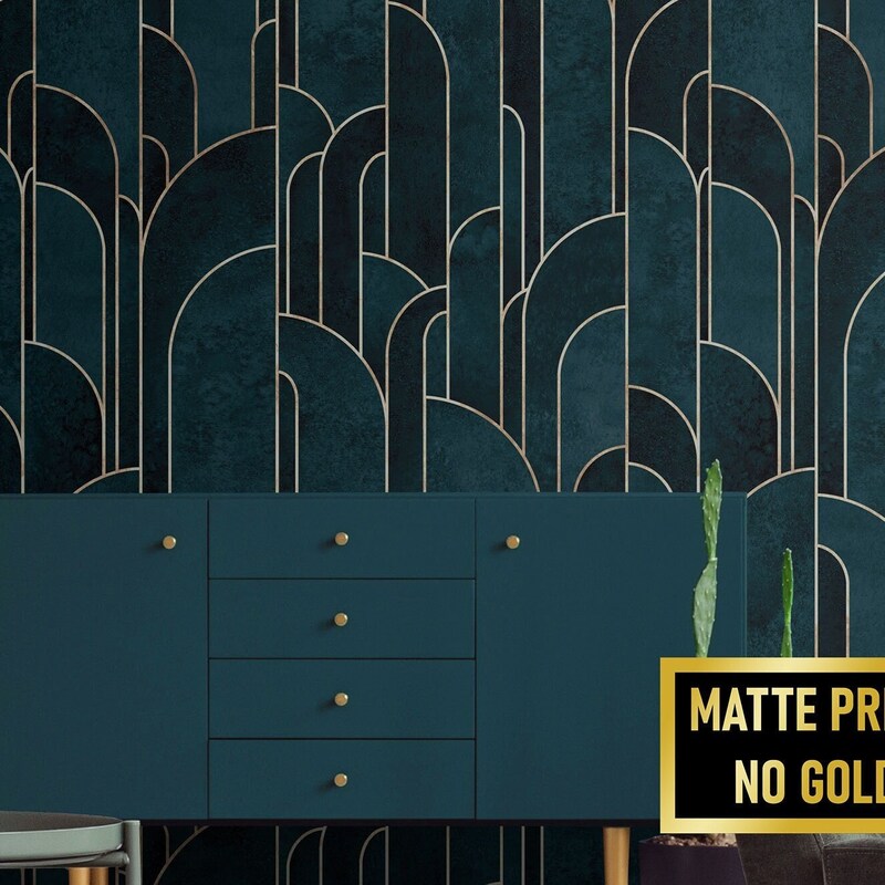 Teal Geometric Wallpaper - Etsy