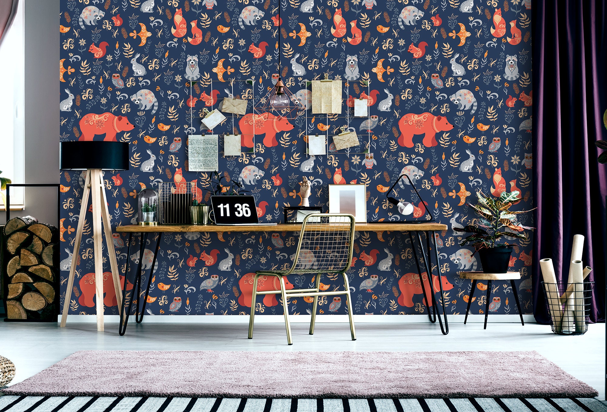 Blue Wallpaper With Elegant Forest Animal Pattern || for Kids, Self ...