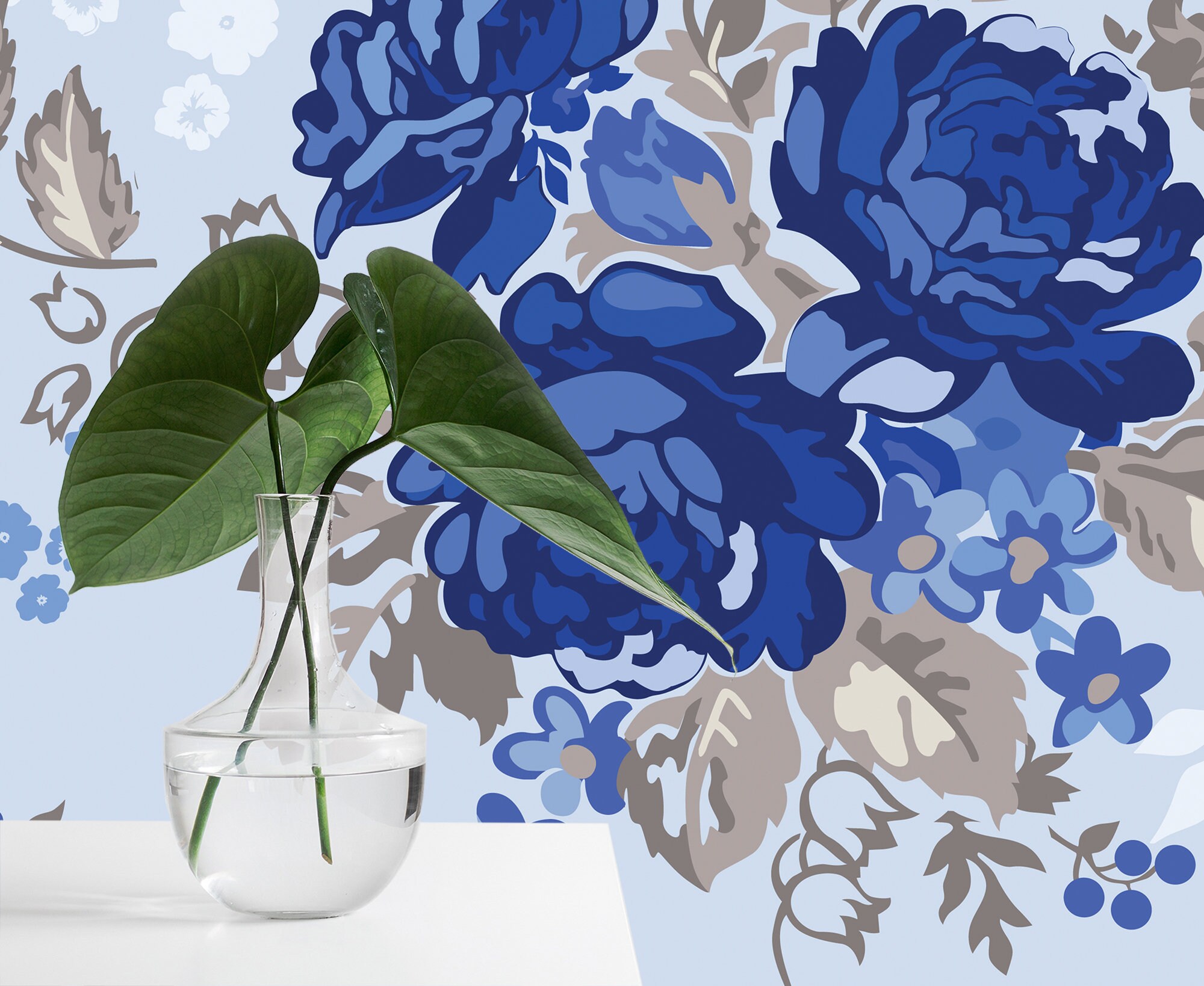 Blue Vintage Floral Wallpaper Botanical Wallpaper Self - Etsy