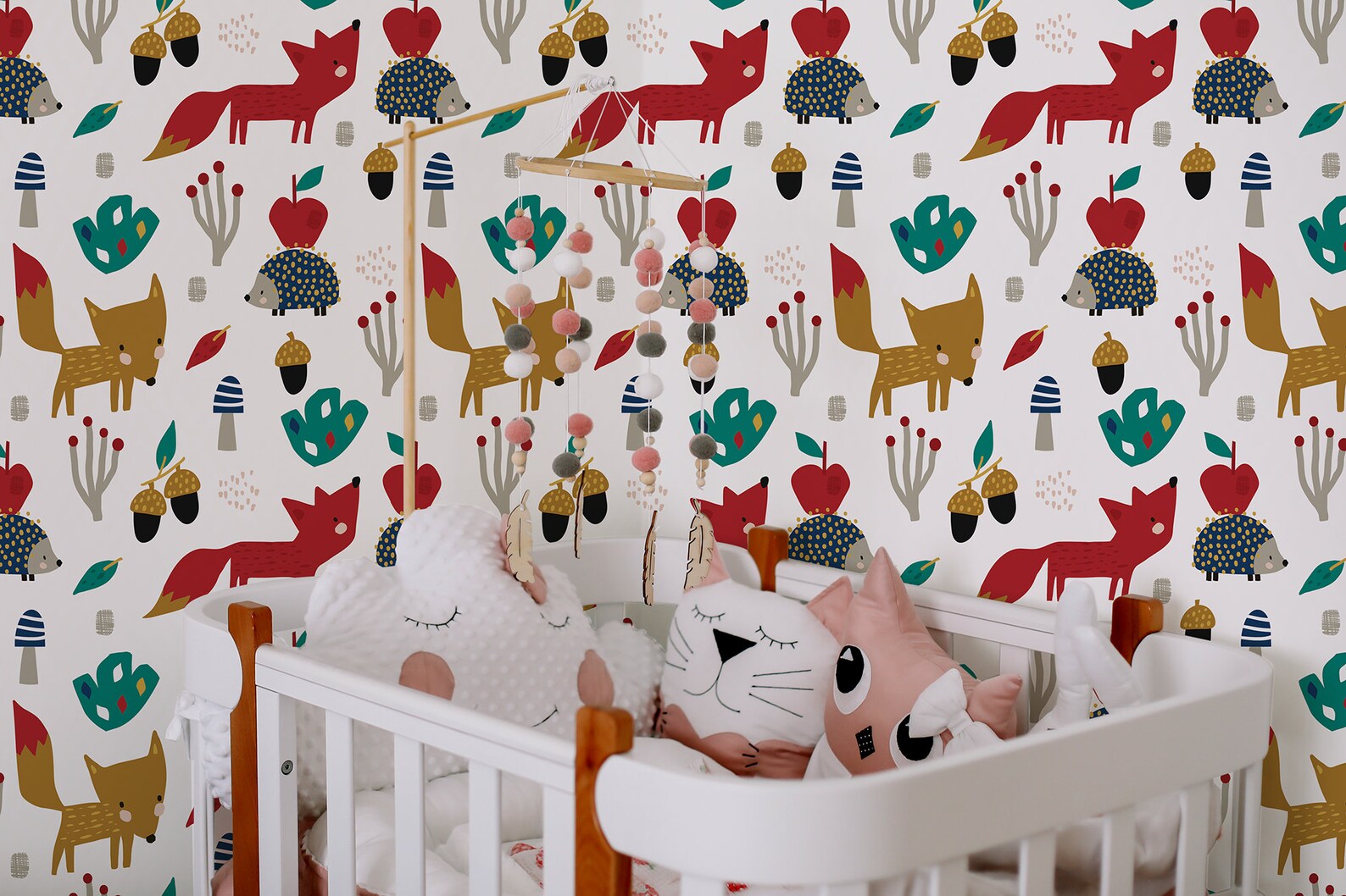 Colorful Wallpaper With Fox and Hedgehog Pattern for Kids - Etsy