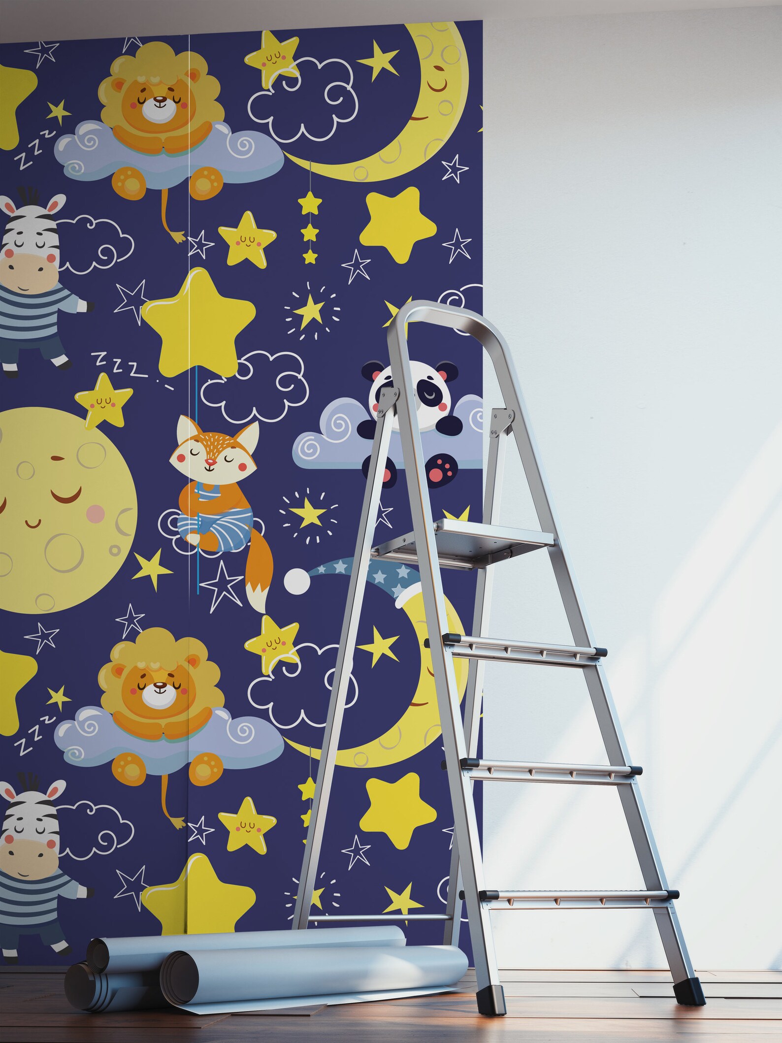 Night Wallpaper With Moon Stars and Sleepy Animals for Kids - Etsy