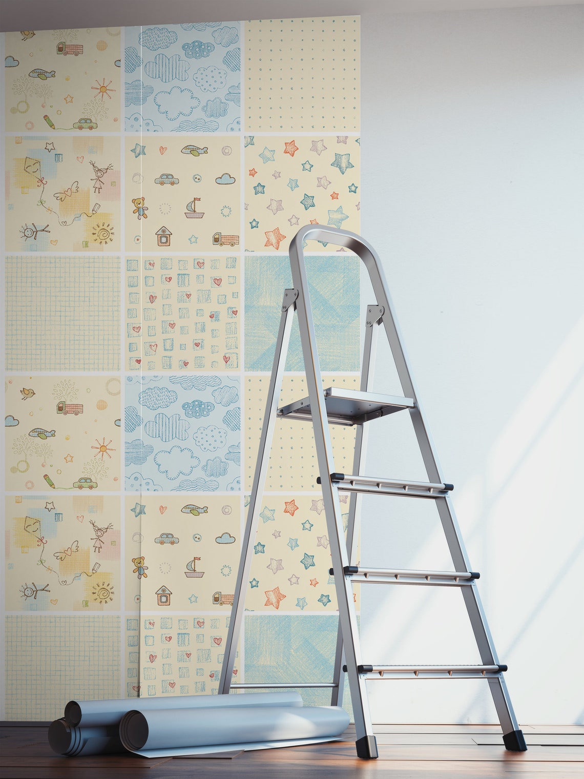 Blue and Yellow Baby Pattern Wallpaper for Kids Self - Etsy