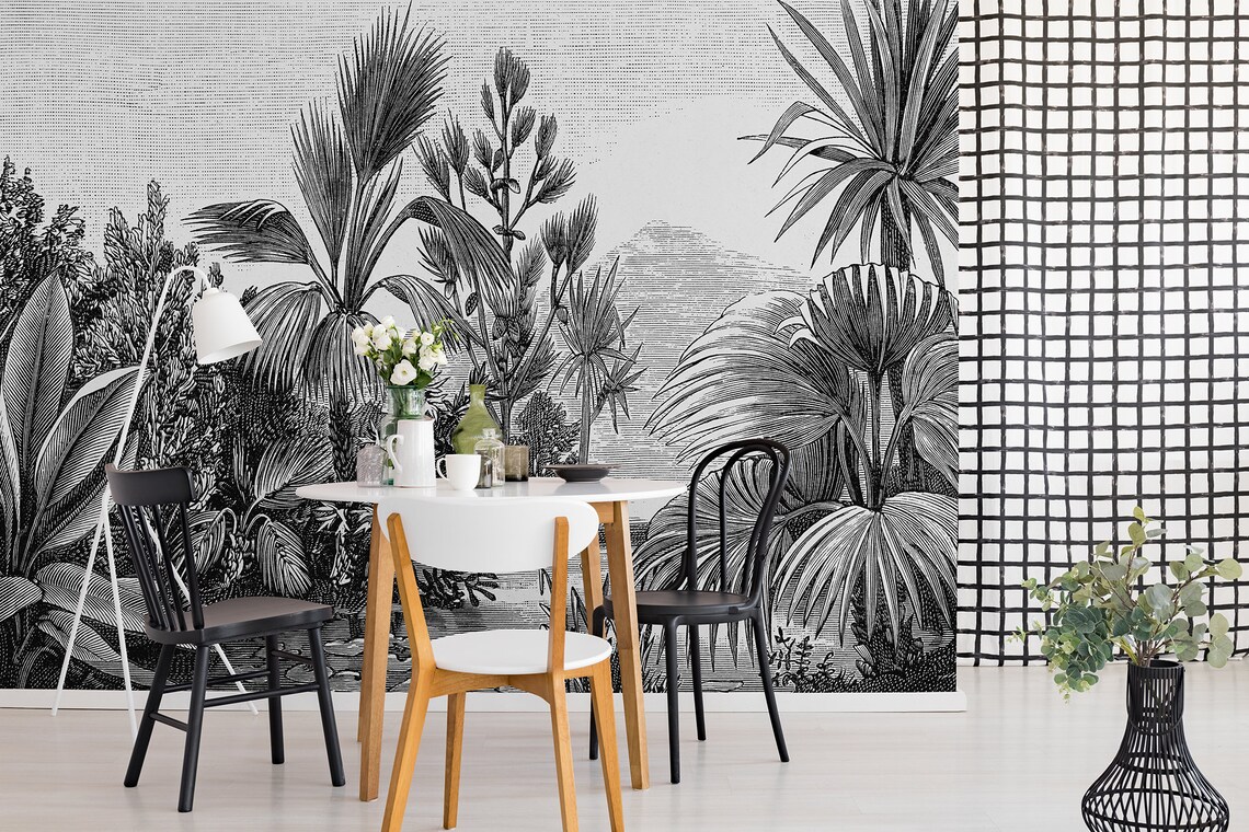 Black and White Tropical Wallpaper Self Adhesive Peel and | Etsy