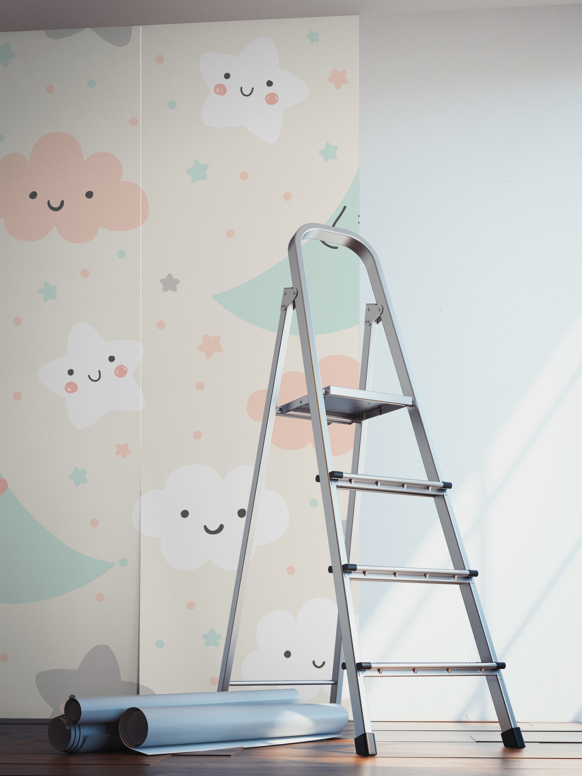 Sky Pattern Wallpaper With Colorful Clouds, Stars and Moons || for Kids ...