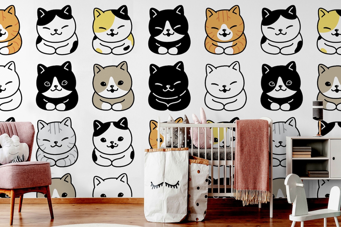 Wallpaper With Adorable Cats for Kids Self Adhesive Peel - Etsy