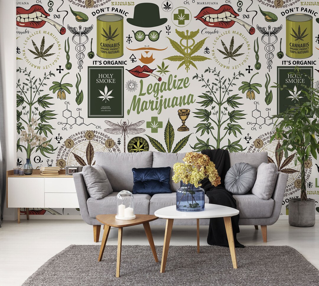 Vintage Wallpaper With Marijuana Leaves, Herbs and Symbols || Self ...
