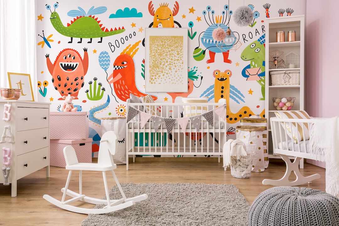 Alien Monsters Kids Wallpaper, Funny Creatures, Nursery Wall Mural ...