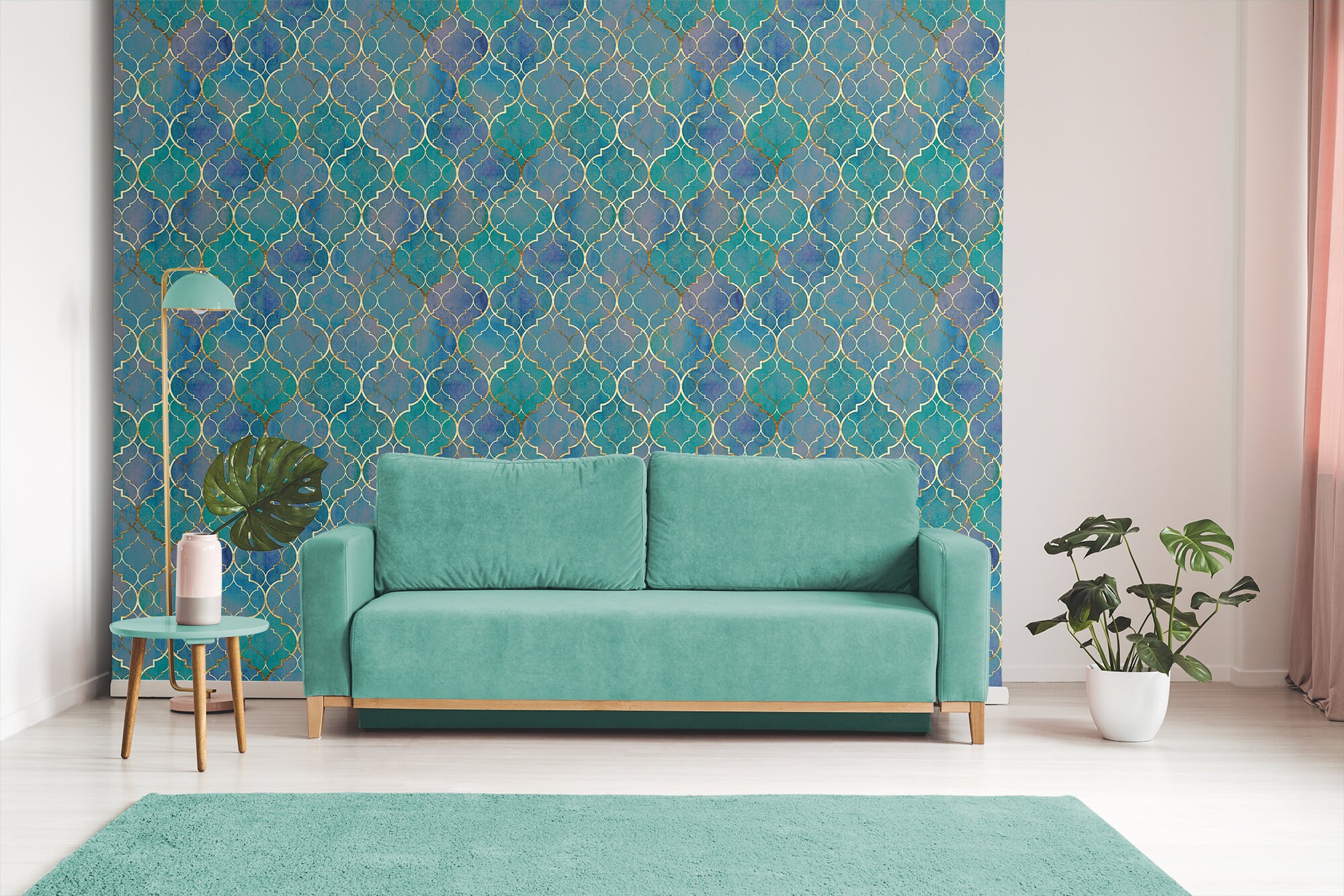 Blue and Teal Damask Pattern Wallpaper no Shiny Effects - Etsy