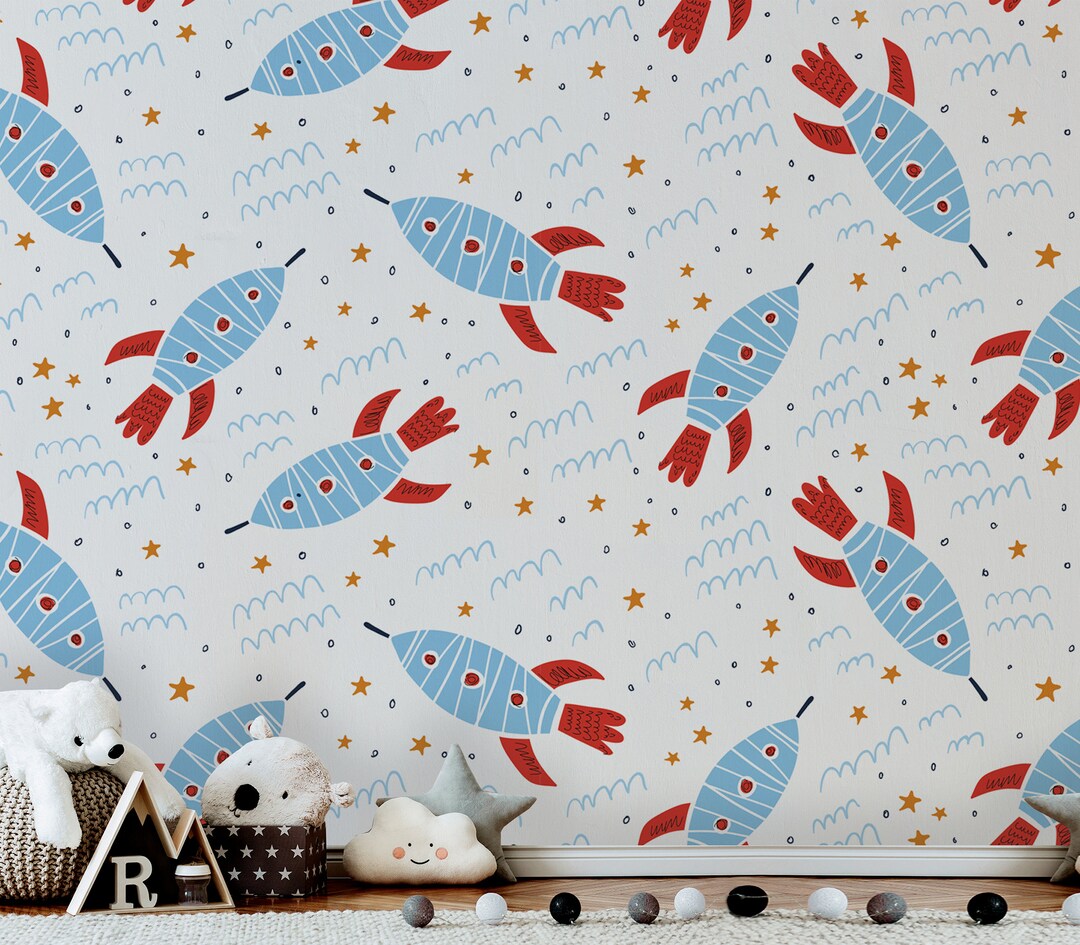 Rocket Pattern Wallpaper || for Kids, Self Adhesive, Peel and Stick ...