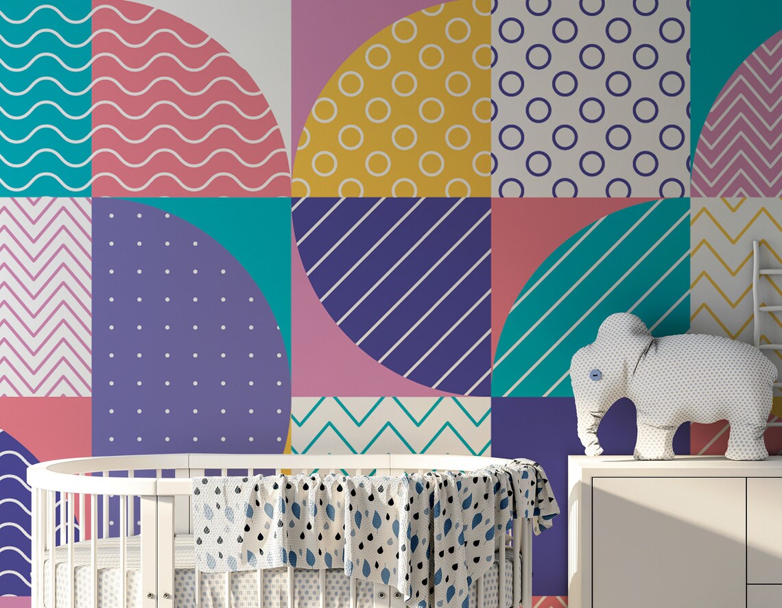 Colorful Geometric Pattern Wallpaper || for Kids, Self Adhesive, Peel ...