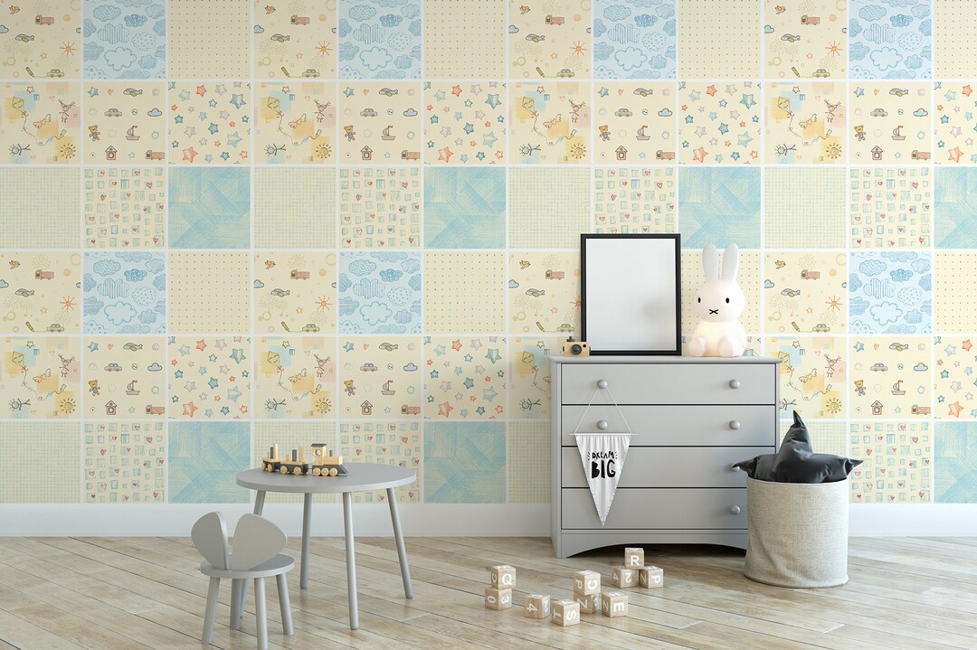 Blue and Yellow Baby Pattern Wallpaper || for Kids, Self Adhesive, Peel ...