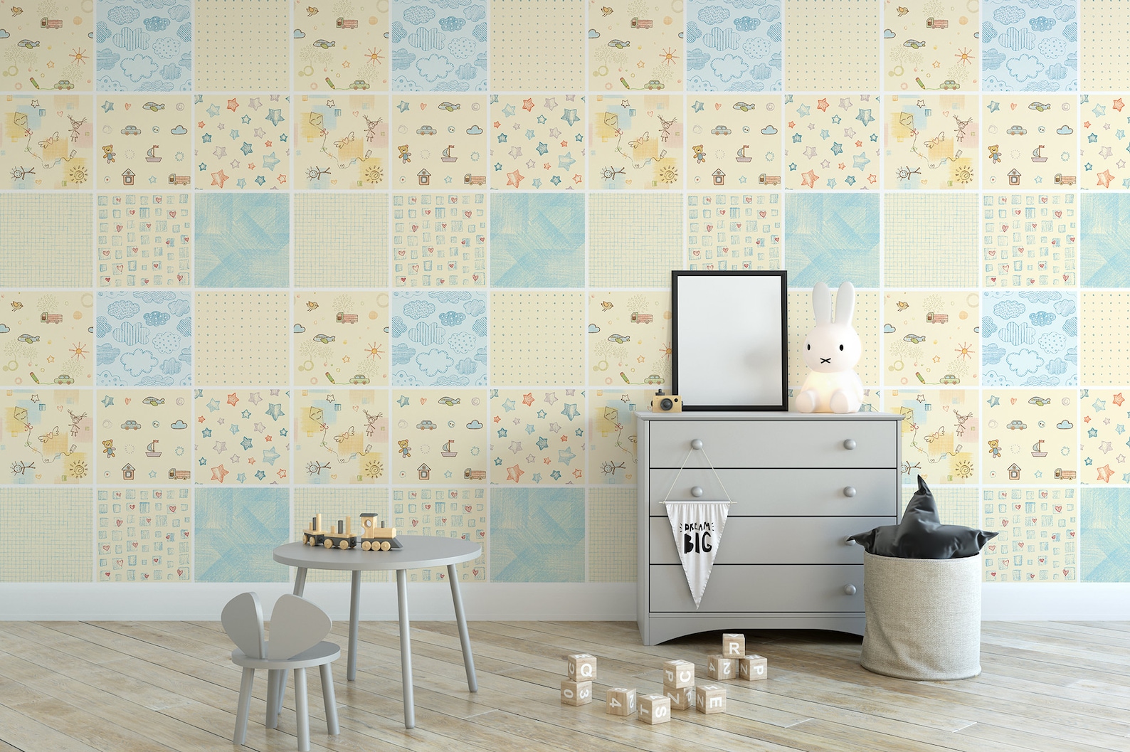 Blue and Yellow Baby Pattern Wallpaper for Kids Self - Etsy