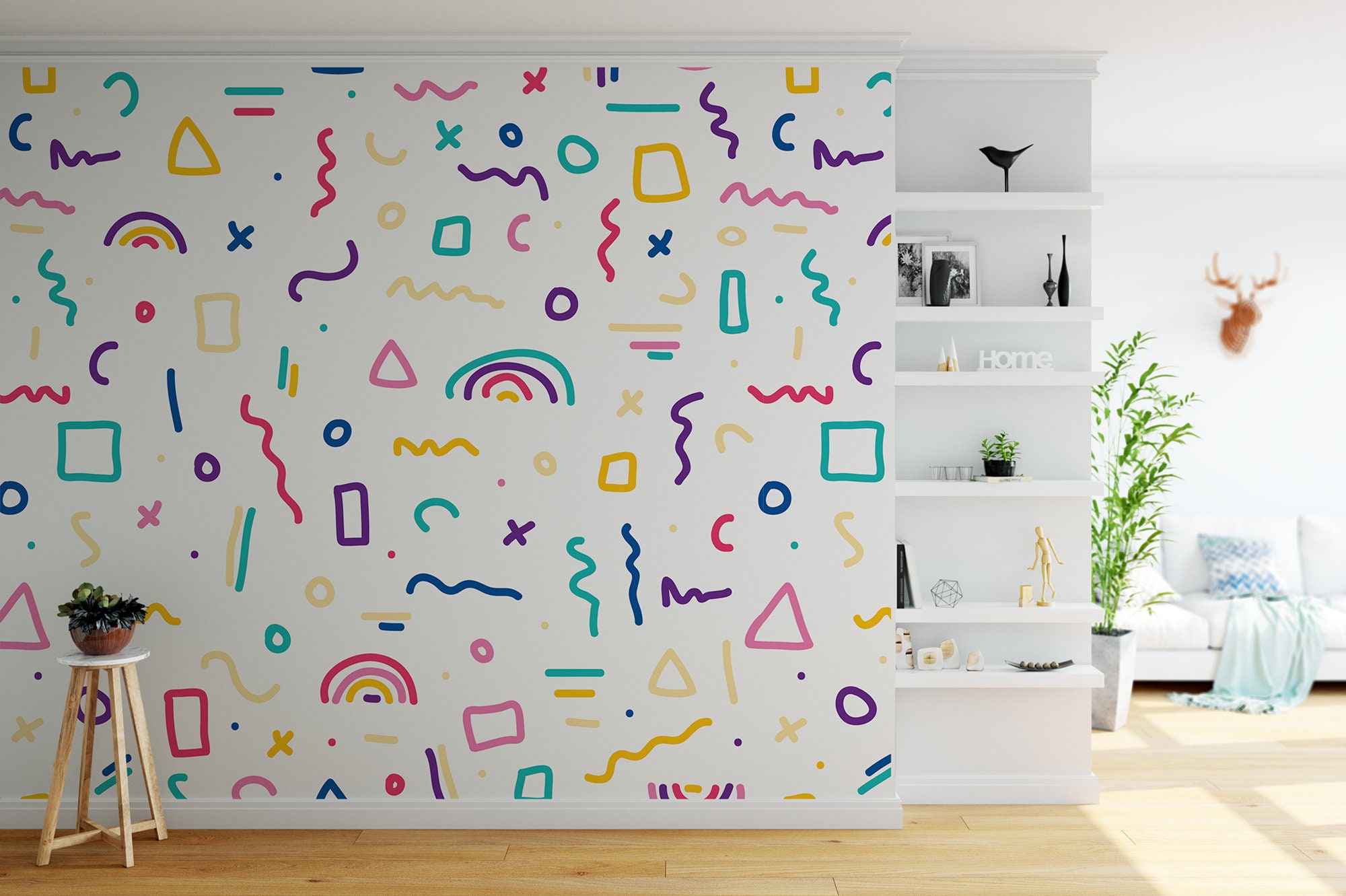 Wallpaper With Colorful Squares Triangles Lines and | Etsy