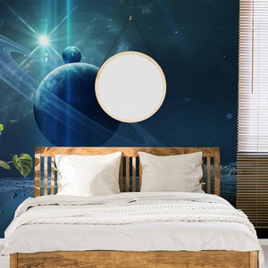 Beautiful Blue Wallpaper With a Ring Planet, Self Adhesive, Peel and ...