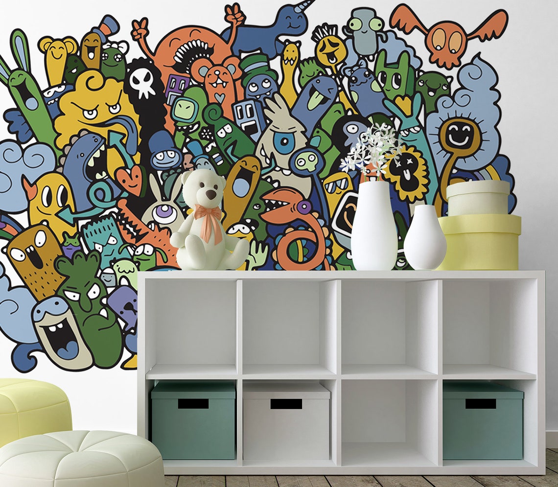 Wallpaper With Colorful Monsters Wallpaper for Kids Self - Etsy