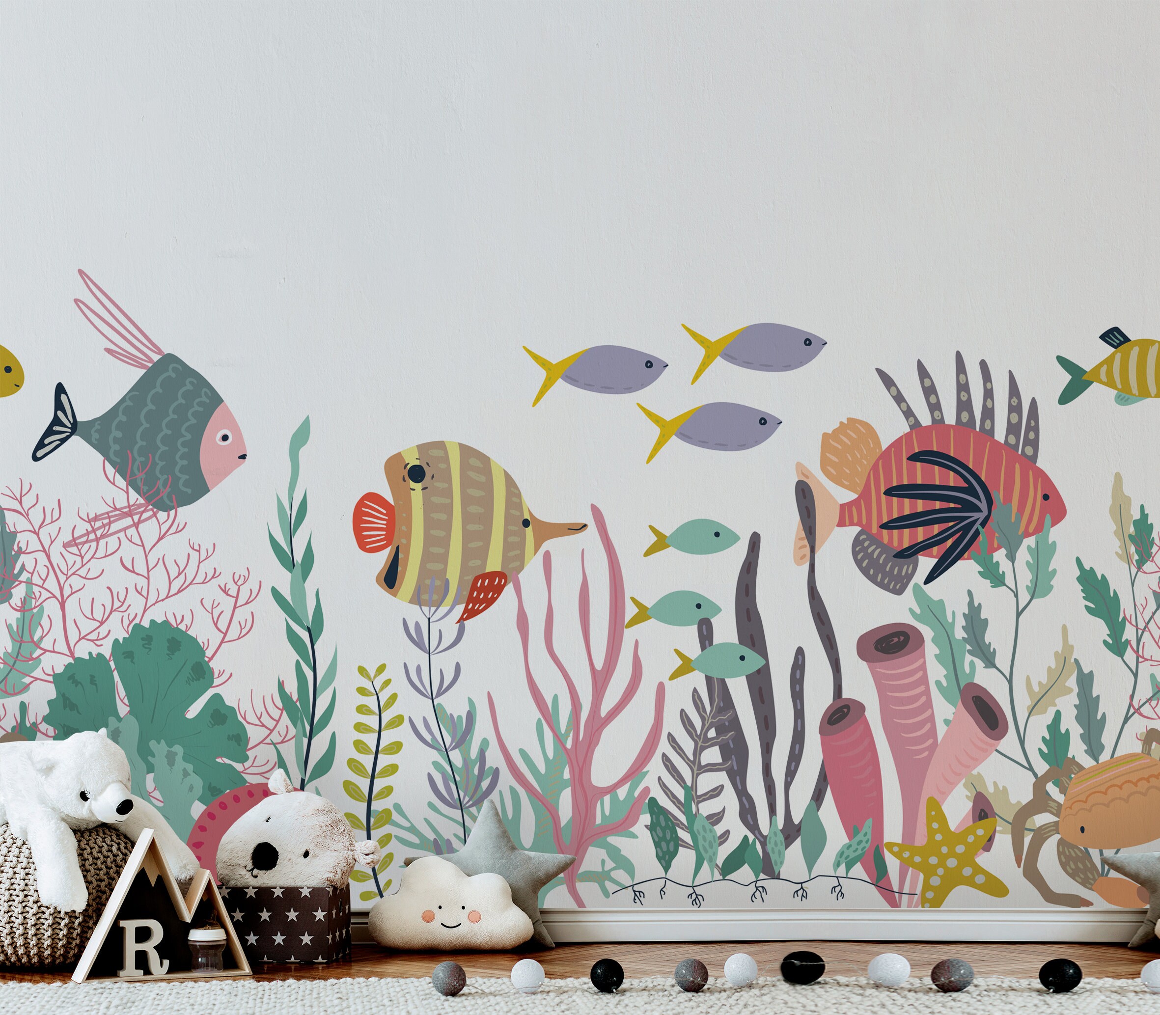 Marine Wallpaper With Fishes and Sea Plants for Kids Self - Etsy