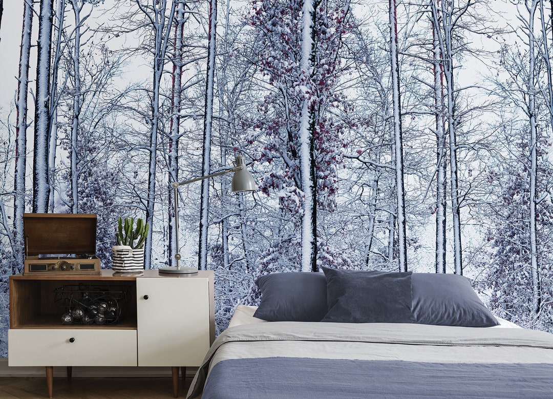 Winter Snowy Forest Wallpaper, Self Adhesive, Peel and Stick Wall Mural ...