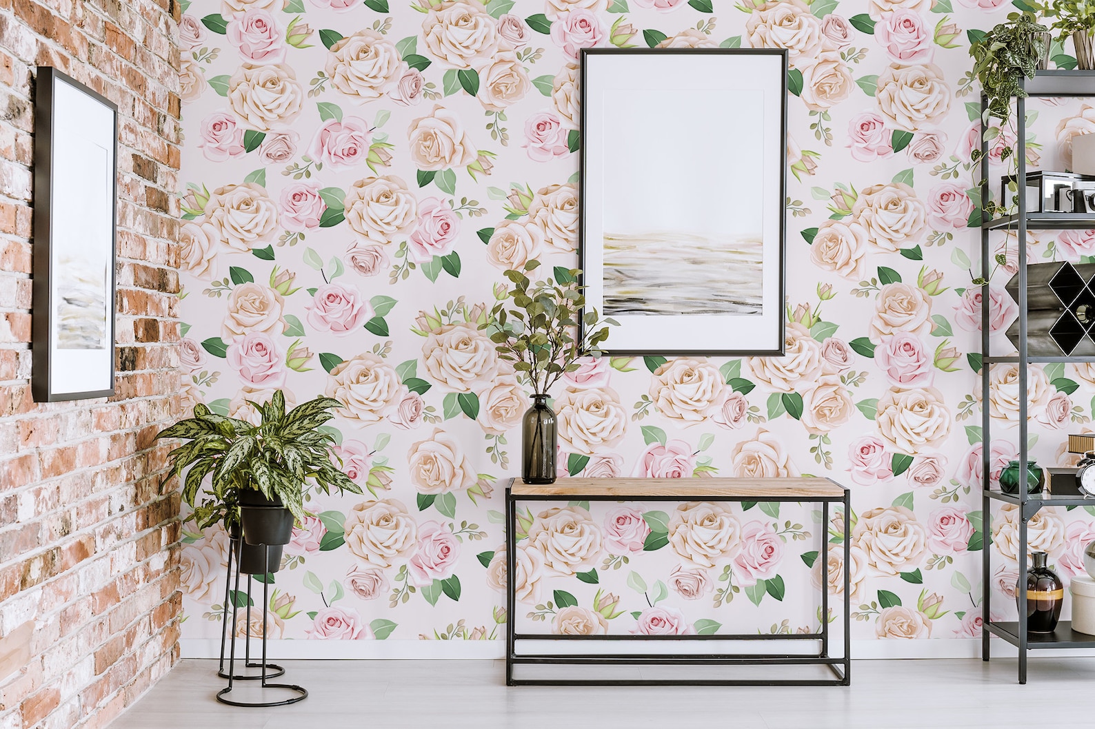 Light Pink Wallpaper With Delicate Rose Pattern Peel and | Etsy