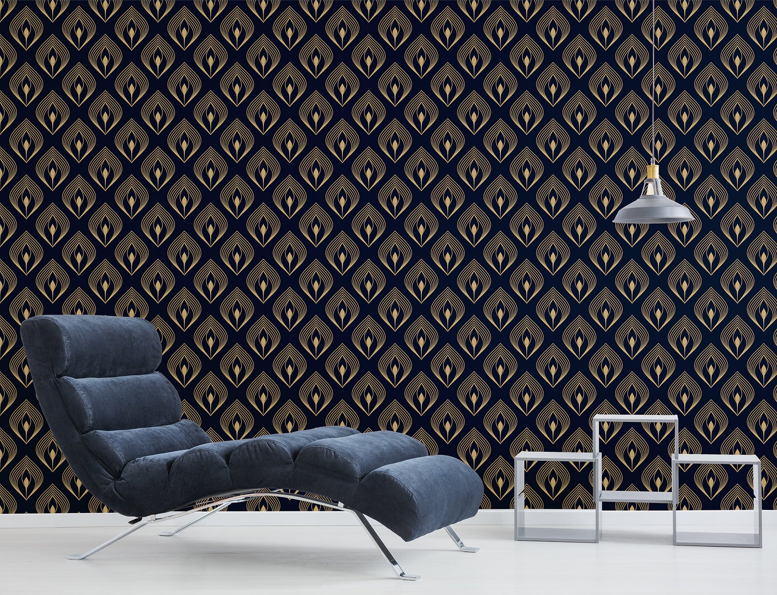 Navy Wallpaper With Small Yellow Geometric Pattern, Self Adhesive, Peel ...