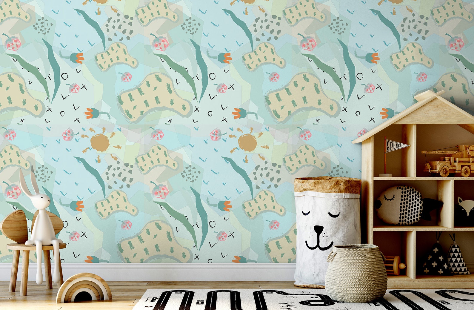 Abstract Blue Wallpaper With Colorful Patterns for Kids - Etsy